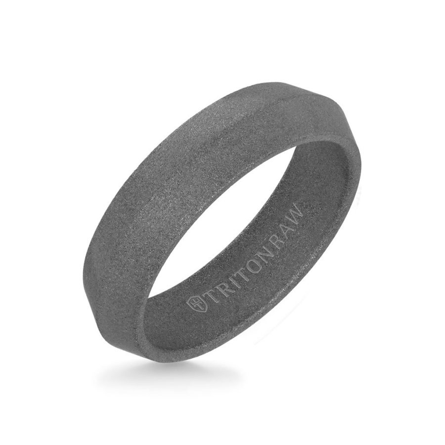 Sandblasted Matte Finish Tungsten Raw Knife Edge Pyramid Profile Ring ...