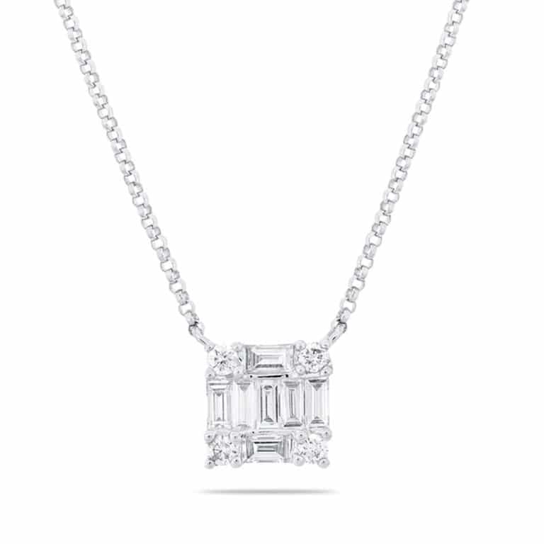 Square Diamond Pendant Necklace in 14k White Gold » Long Island, NY ...